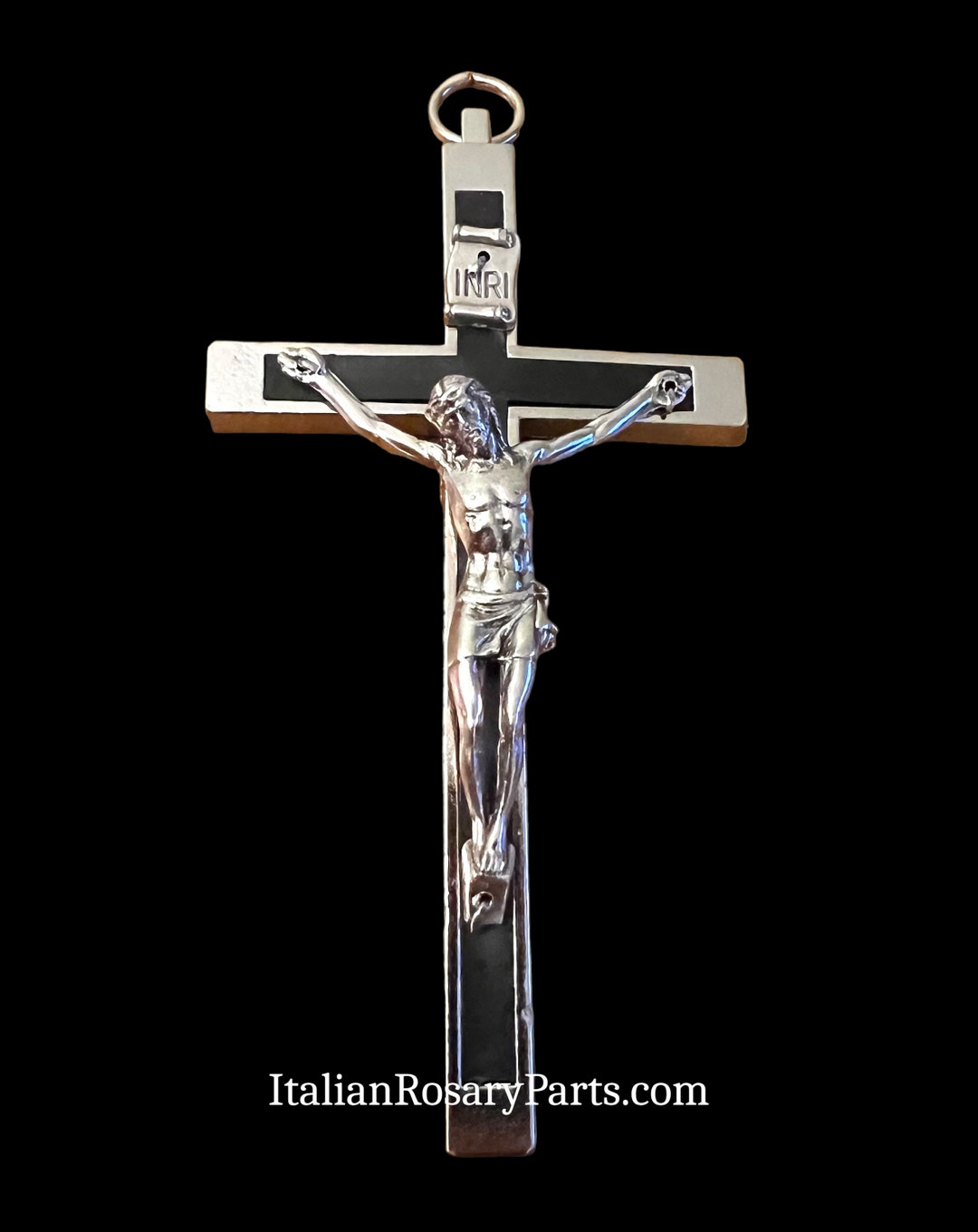 Black Italian Inlaid Habit Crucifix for Clergy, Metal Bound Rosary ...