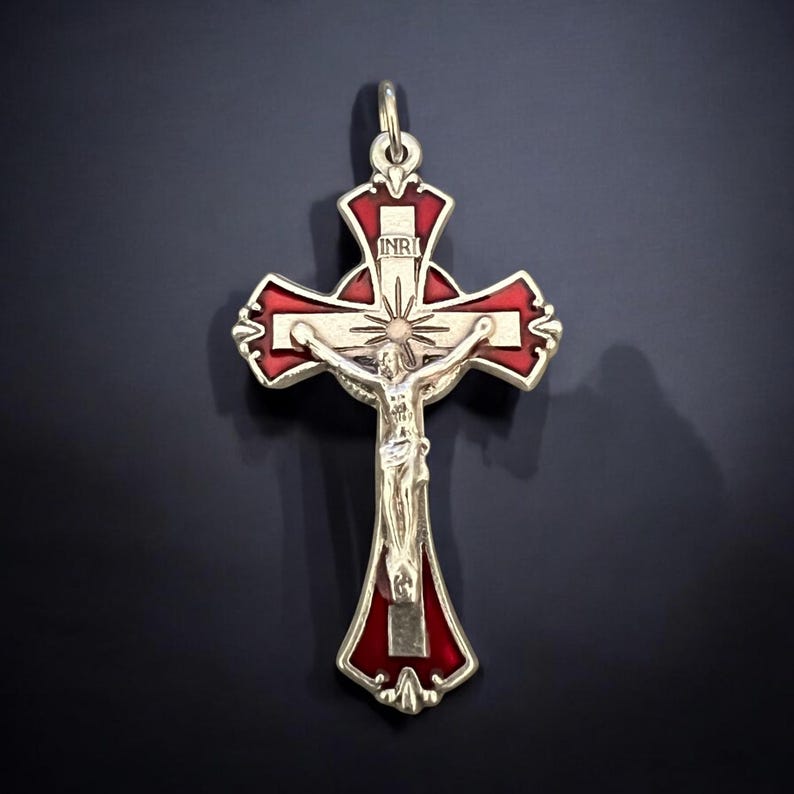 Red Enamel Italian Rosary Crucifix: Scrolled Silver Finish - Etsy