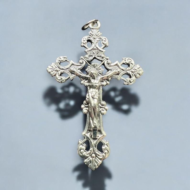 Catholic Rosary Crucifix: Intricate Silver Fleur-de-lis Design, Italian ...