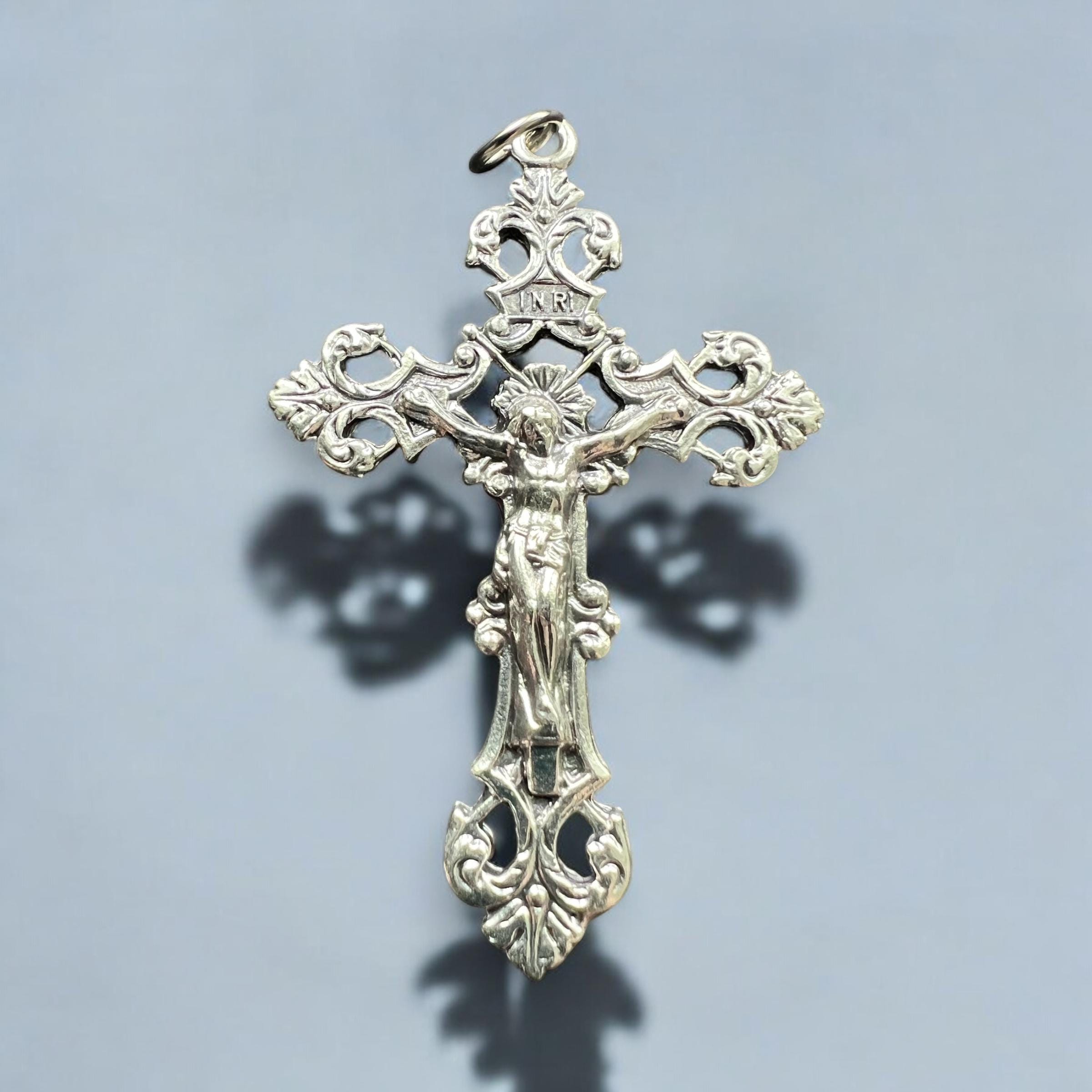 Catholic Rosary Crucifix: Intricate Silver Fleur-de-lis Design, Italian ...