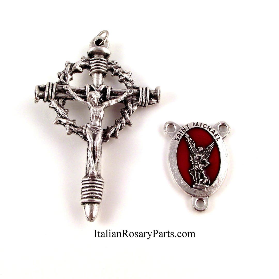 Rosary Center and Crucifix Set Red Enamel St Michael With - Etsy