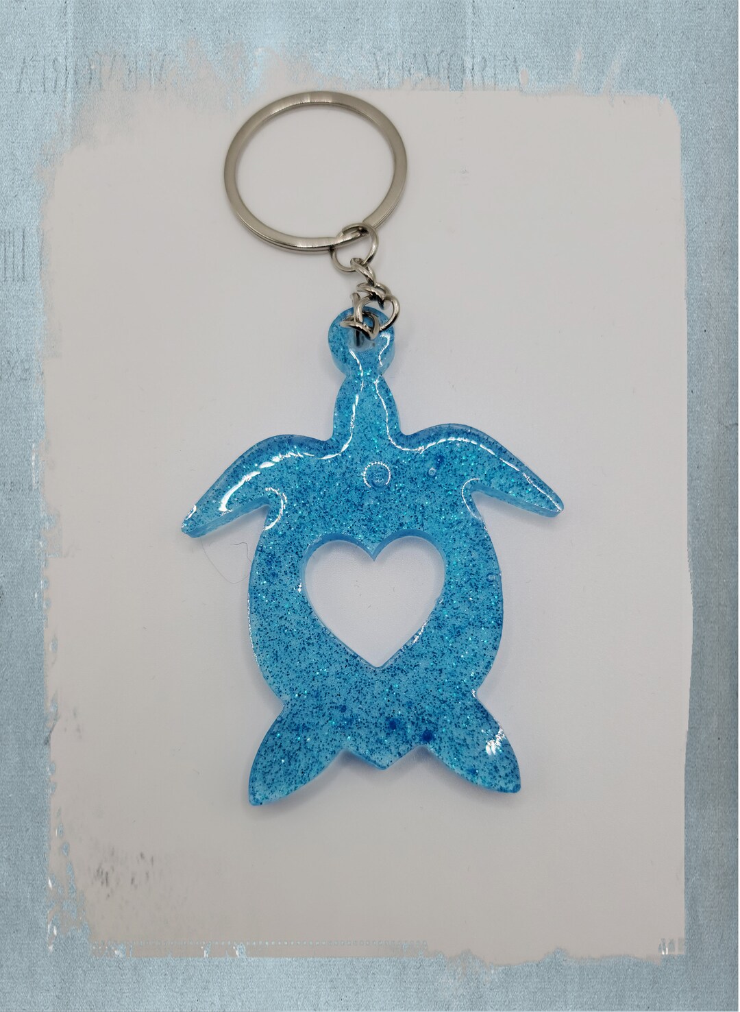 Blue Sea Turtle Heart Key Chain - Etsy