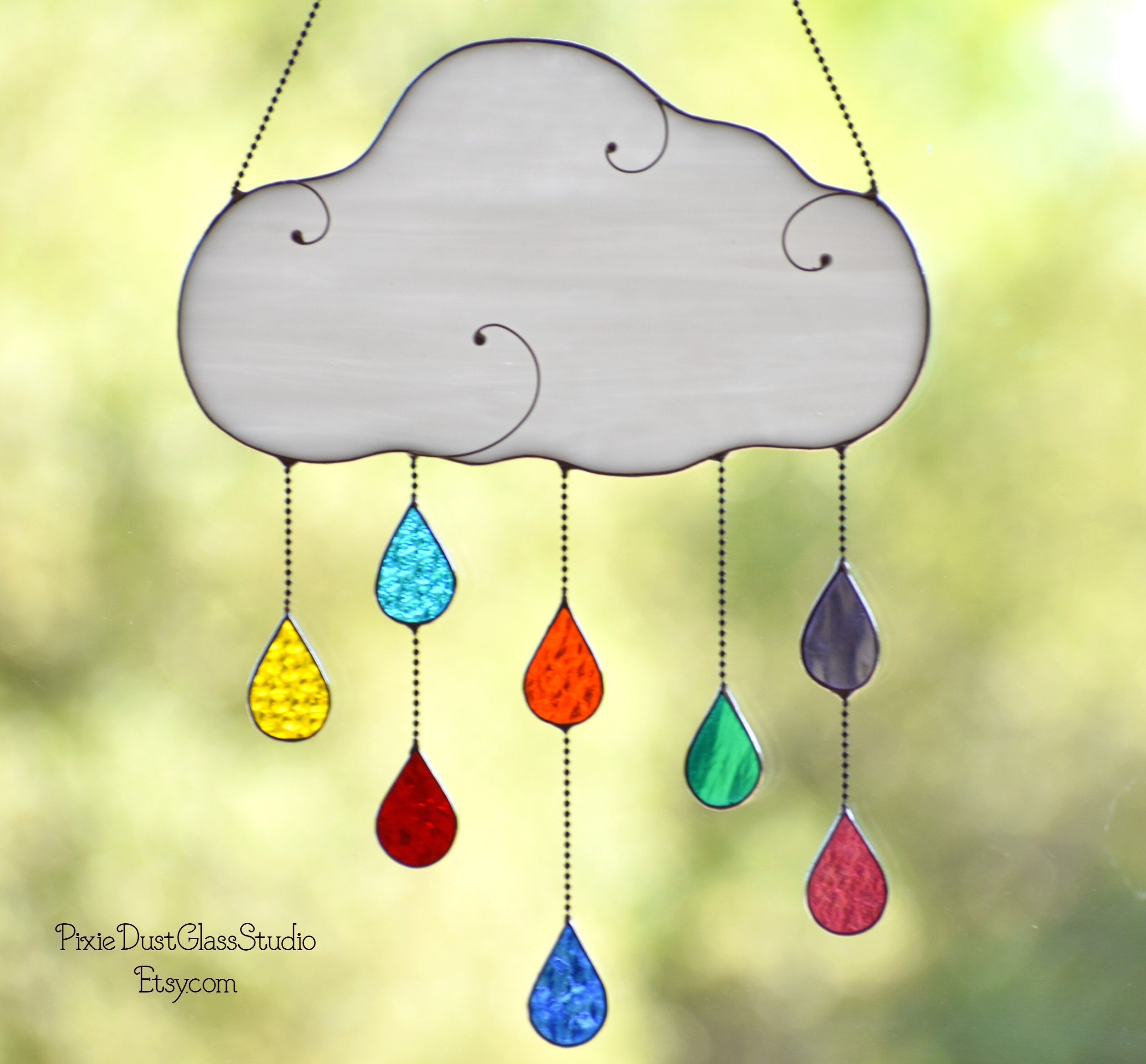 Stained Glass Rain Cloud Suncatcher With Rainbow Colored - Etsy