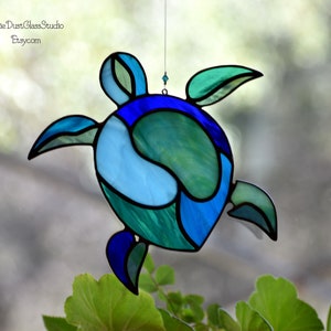 Stained Glass Sea Turtle Suncatcher, Tropical Honu, Sea Life, Coastal ...