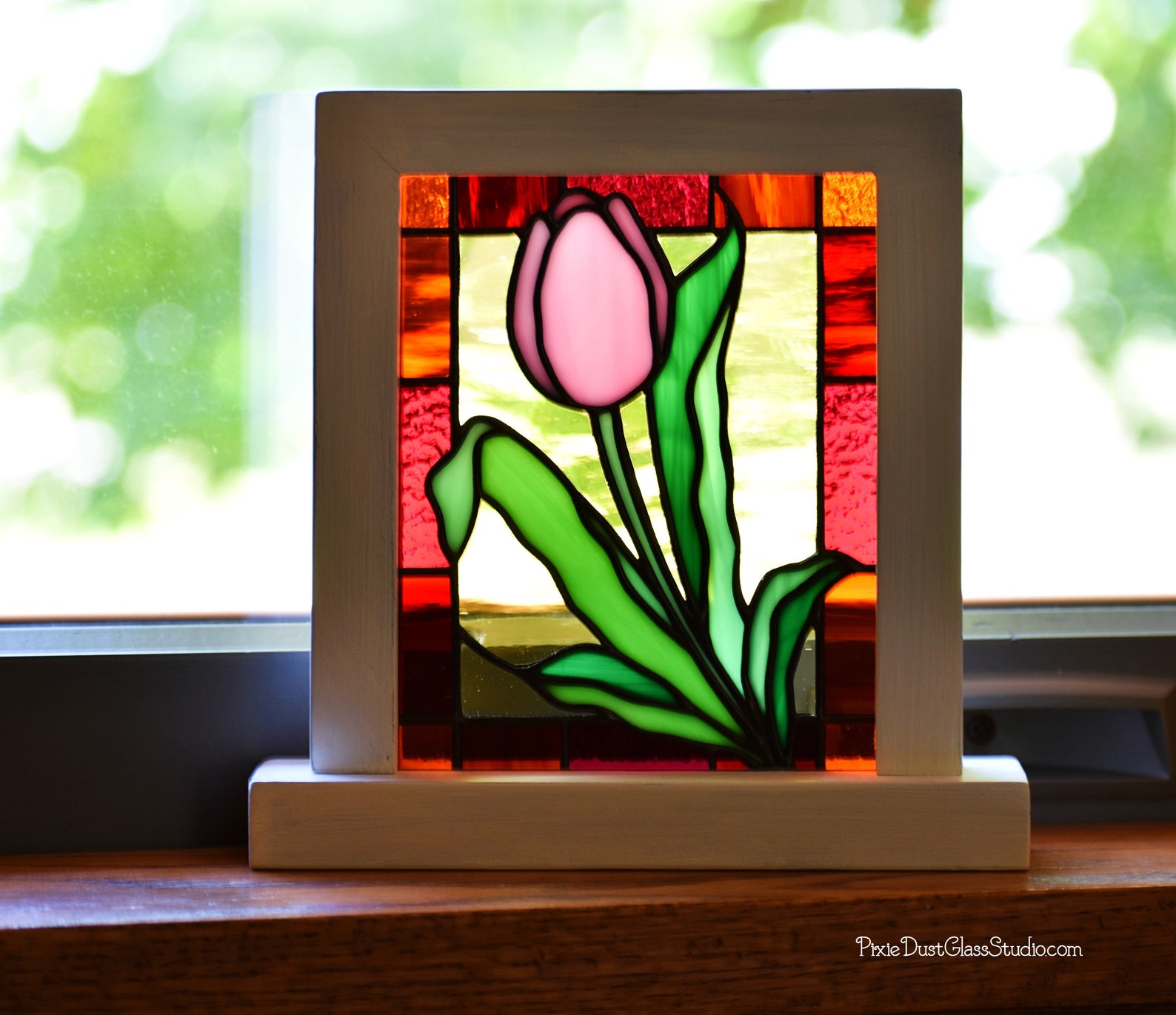 Stained Glass Tulip Mini Panel Freestanding Windowsill - Etsy