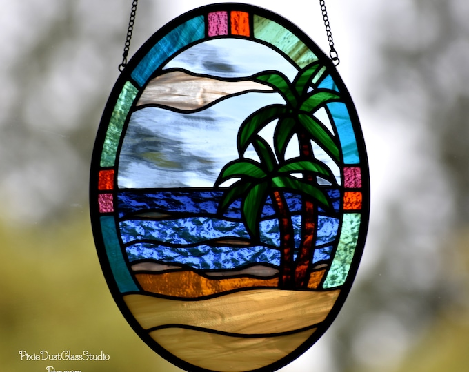 Stained Glass Tropical Beach Paradise Suncatcher - Etsy