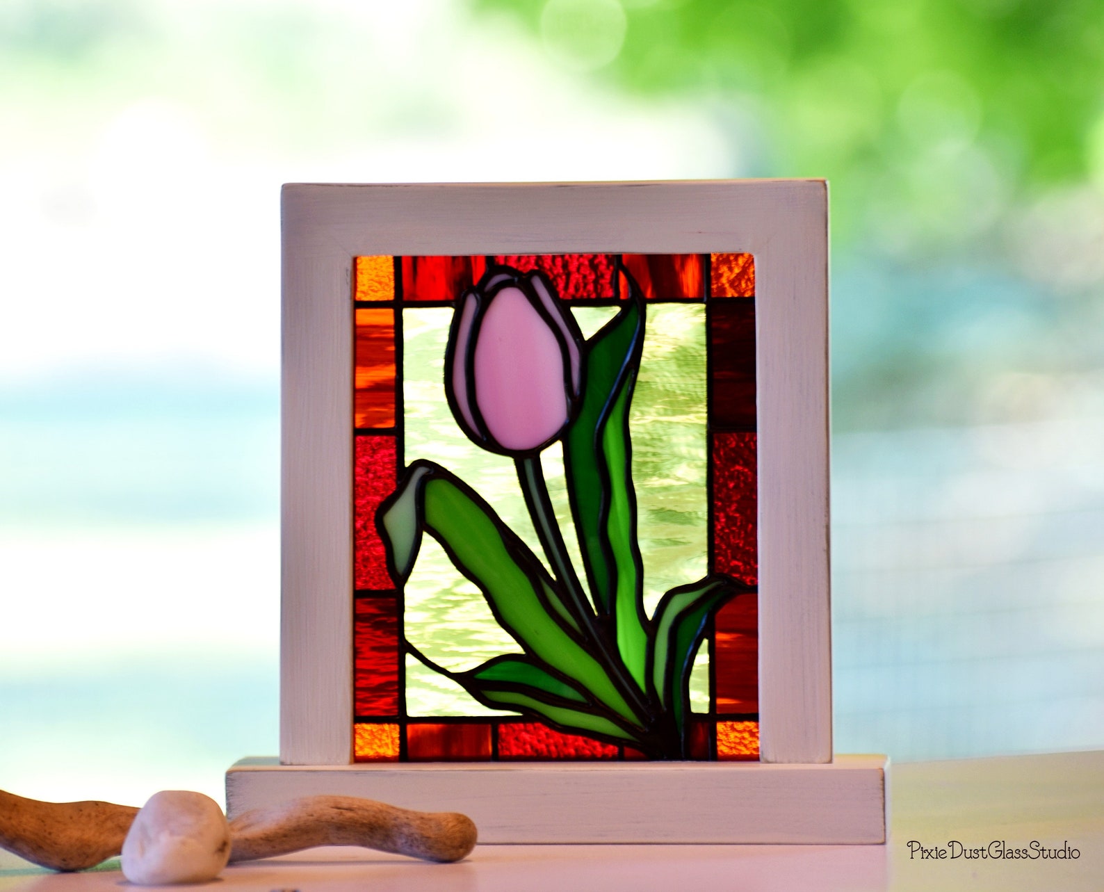 Stained Glass Tulip Mini Panel Freestanding Windowsill - Etsy