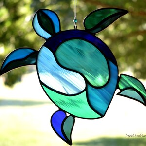 Stained Glass Sea Turtle Suncatcher, Tropical Honu, Sea Life, Coastal ...