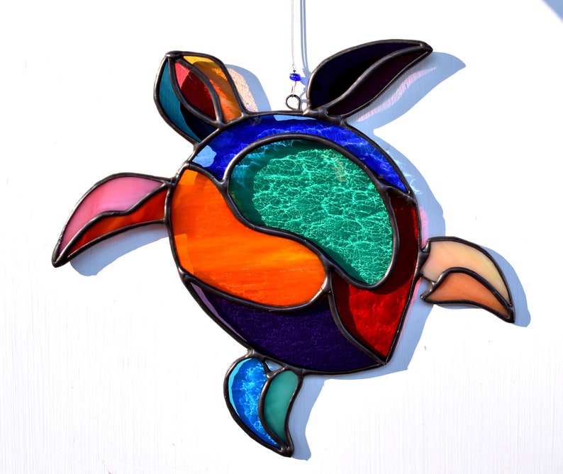 Sea Turtle Stained Glass Sea Turtle Suncatcher Tropical Honu Etsy
