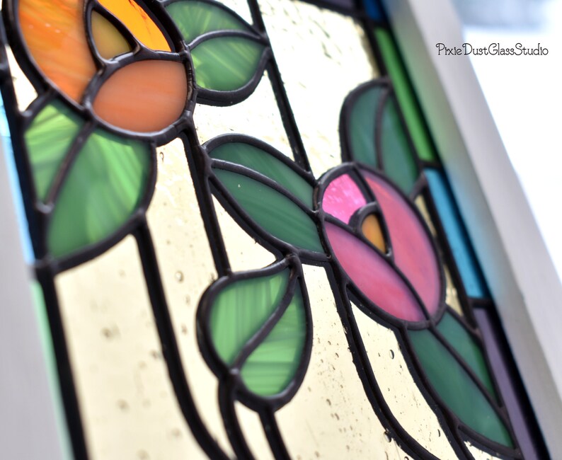 Mini Stained Glass Panel Mackintosh Rose Windowsill Sitter - Etsy