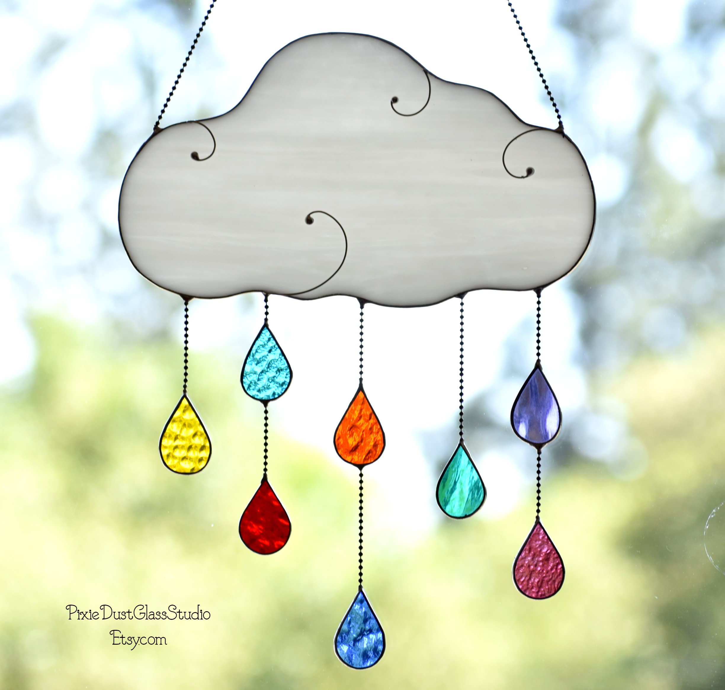 Stained Glass Rain Cloud Suncatcher With Rainbow Colored - Etsy