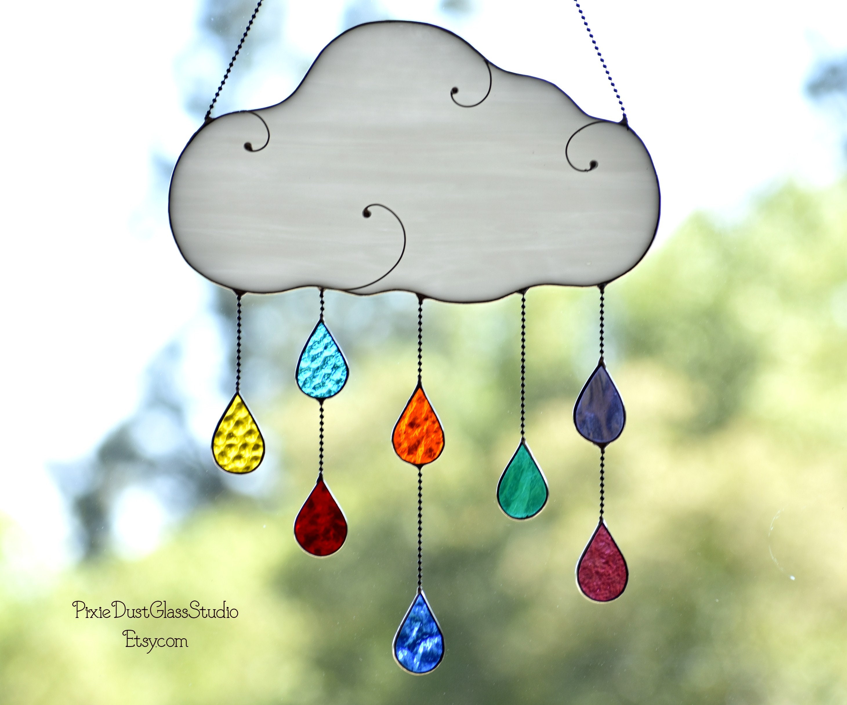 Stained Glass Rain Cloud Suncatcher With Rainbow Colored - Etsy