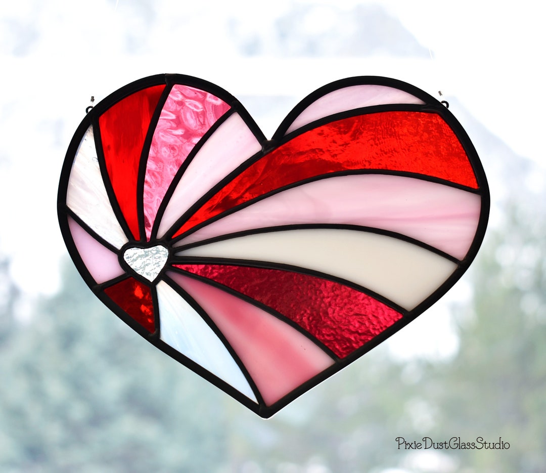 Stained Glass Heart Suncatcher, Valentine Window Hanging, Valentines ...