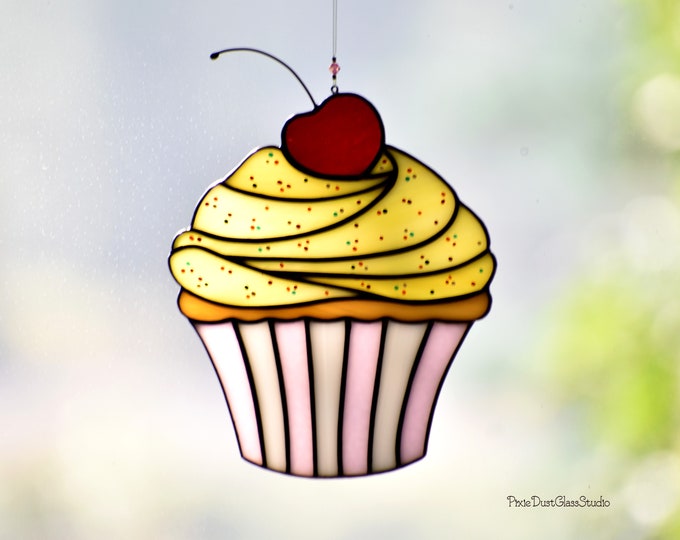 Stained Glass Cupcake Suncatcher With Sprinkles - Etsy