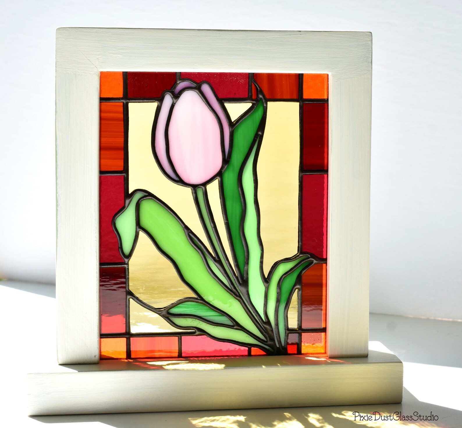 Stained Glass Tulip Mini Panel Freestanding Windowsill - Etsy
