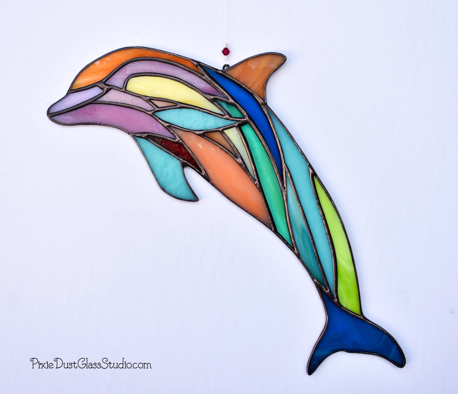 Stained Glass Dolphin Suncatcher Abstract Dolphin Window - Etsy