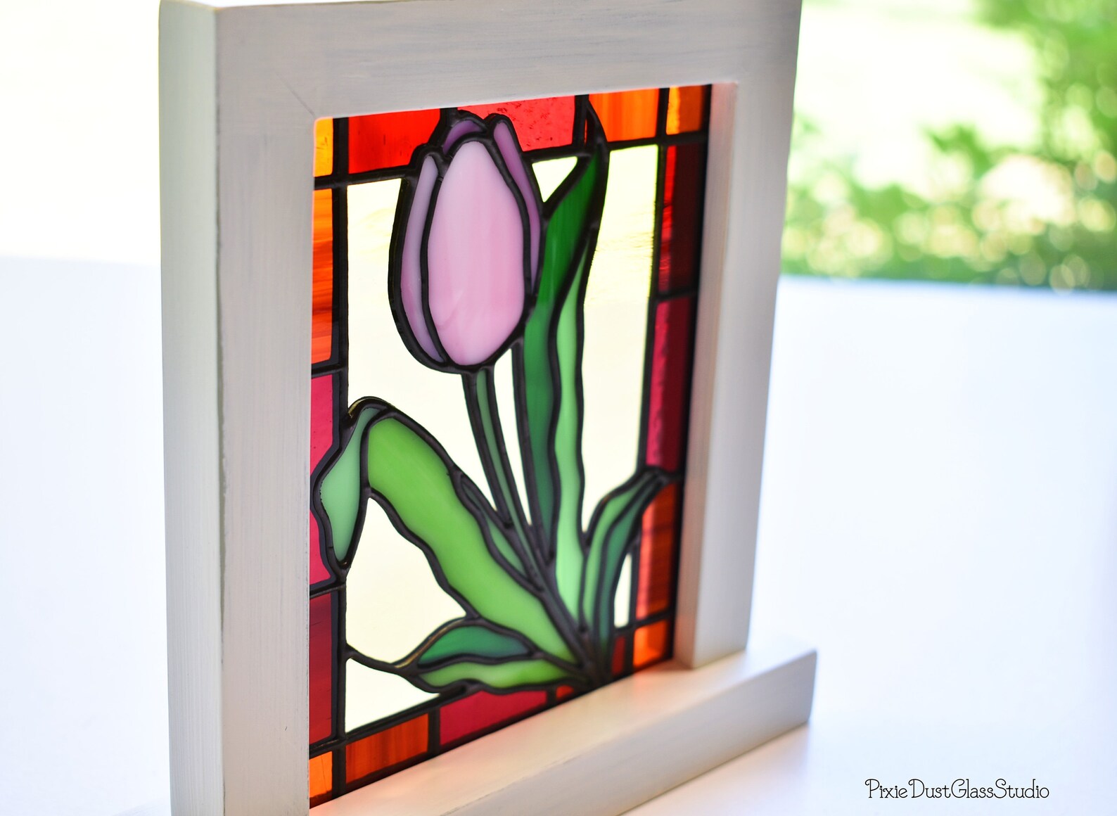 Stained Glass Tulip Mini Panel Freestanding Windowsill - Etsy
