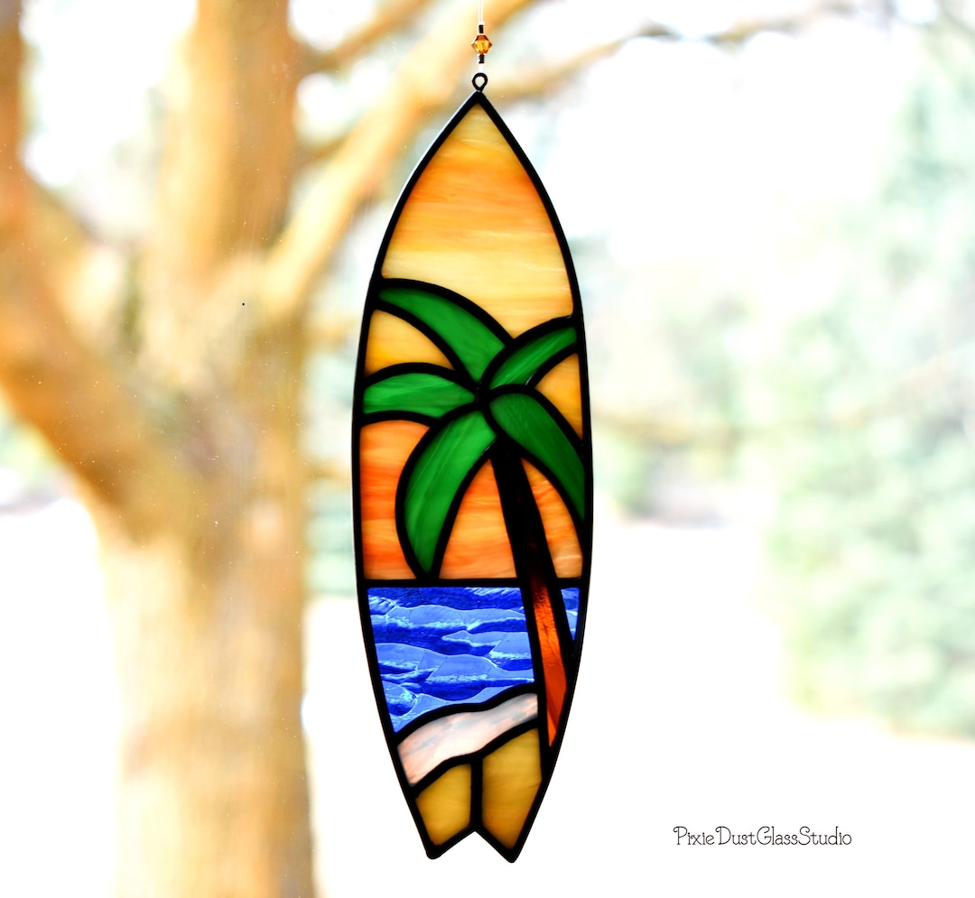 Stained Glass Surfboard Suncatcher Glass Surfboard Ornament - Etsy