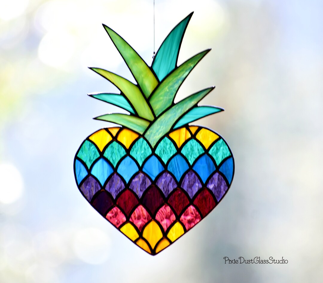 Stained Glass Pineapple Heart Suncatcher, Tropical Fruit, Coastal Decor ...