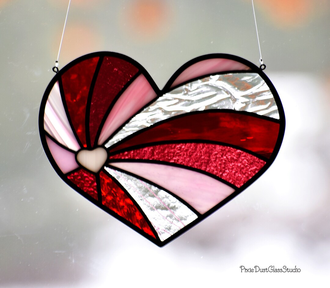 Stained Glass Heart Suncatcher, Valentines Window Hanging, Sweetheart ...
