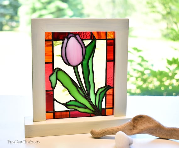 Stained Glass Tulip Mini Panel Freestanding Windowsill - Etsy