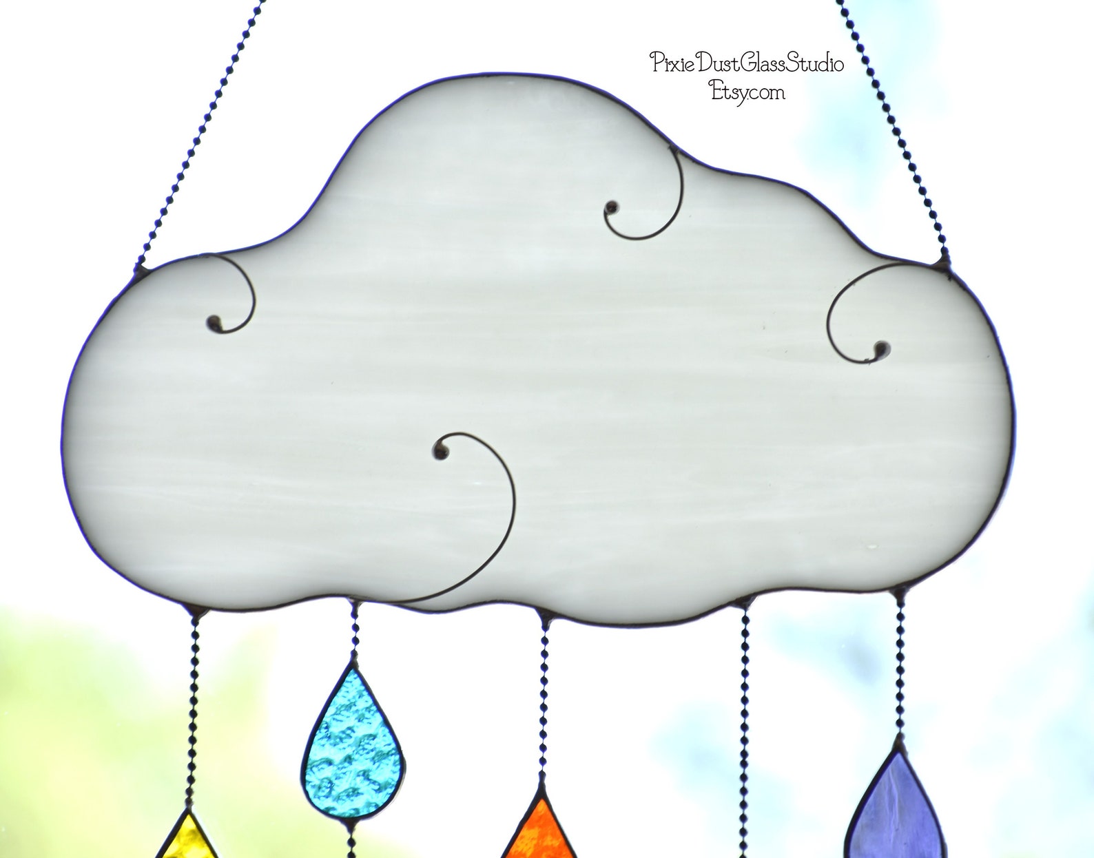 Stained Glass Rain Cloud Suncatcher With Rainbow Colored - Etsy