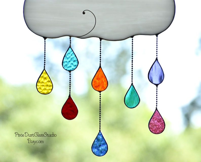 Stained Glass Rain Cloud Suncatcher With Rainbow Colored - Etsy