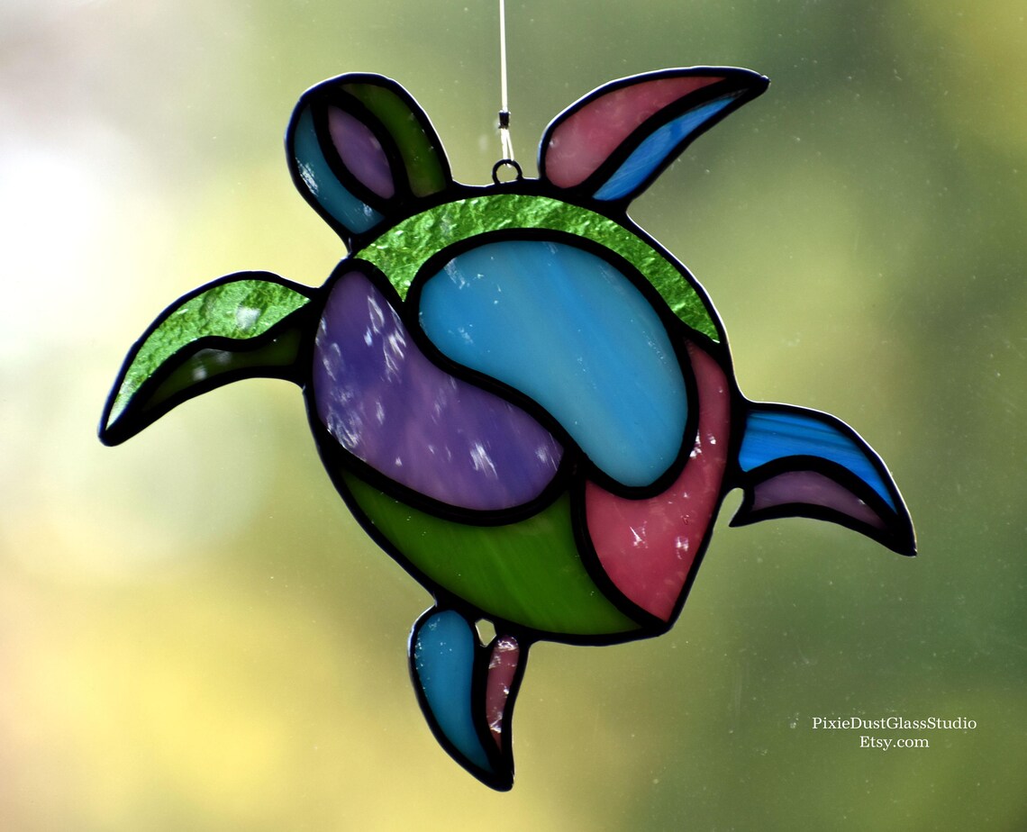 Stained Glass Sea Turtle Suncatcher Abstract Sea Turtle In Etsy