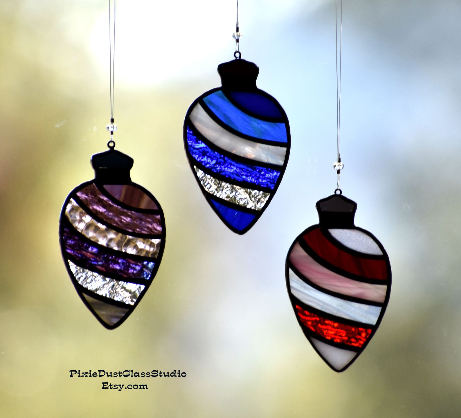 Stained Glass Christmas Ornaments Christmas Bulb Suncatchers | Etsy