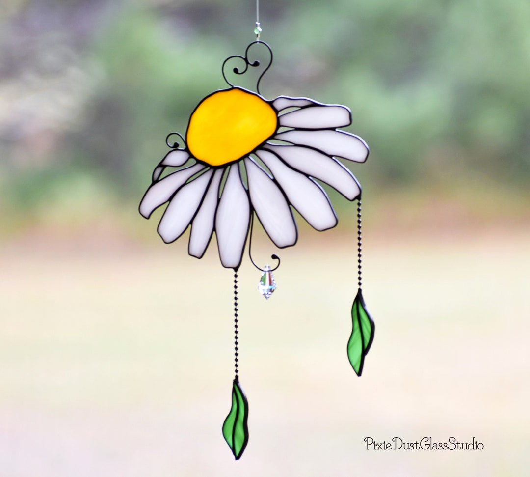 Stained Glass Shasta Daisy Suncatcher, Glass Art, Floral Window Hanging ...