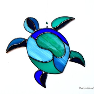 Stained Glass Sea Turtle Suncatcher, Tropical Honu, Sea Life, Coastal ...