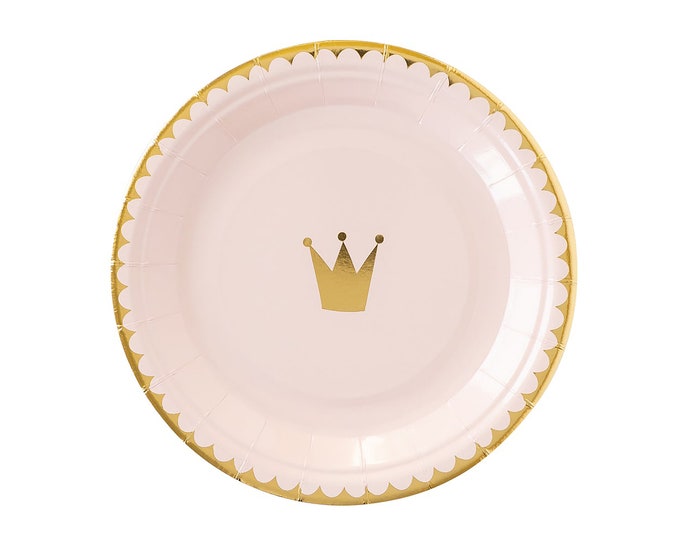 Pink Party Plates With Gold Polka Dots, Set of 12 Pink and Gold Paper ...