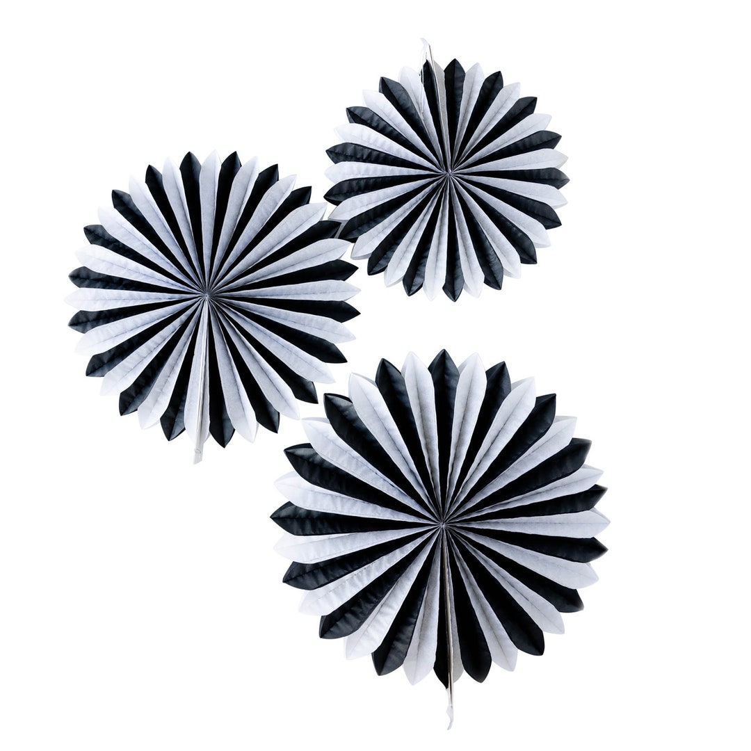 Tissue Paper Fans Black & White Party Decorations Paper Fan Decorations ...