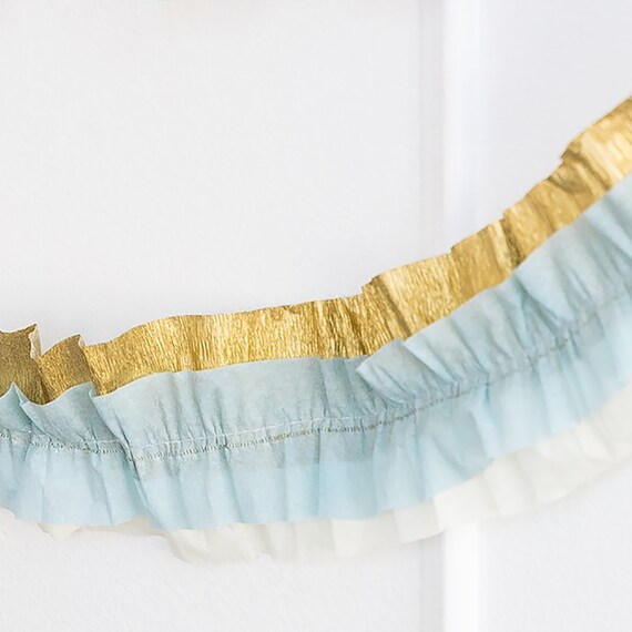 Blue Ruffled Crepe Paper Streamer | Baby Boy Shower Decorations - Blue ...