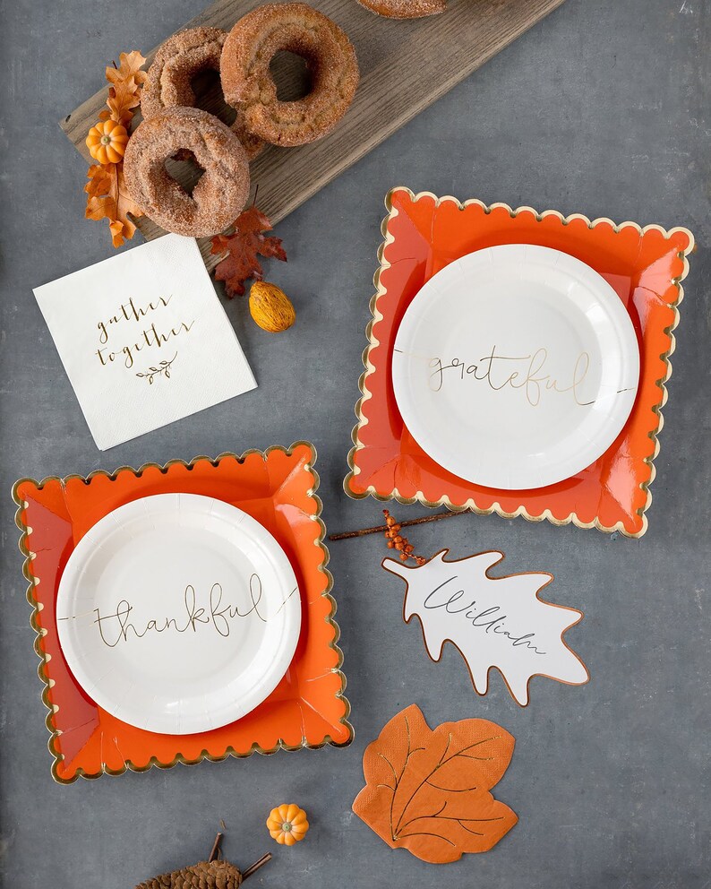 Thankful & Grateful Plate Set Thanksgiving Paper Plates - Etsy