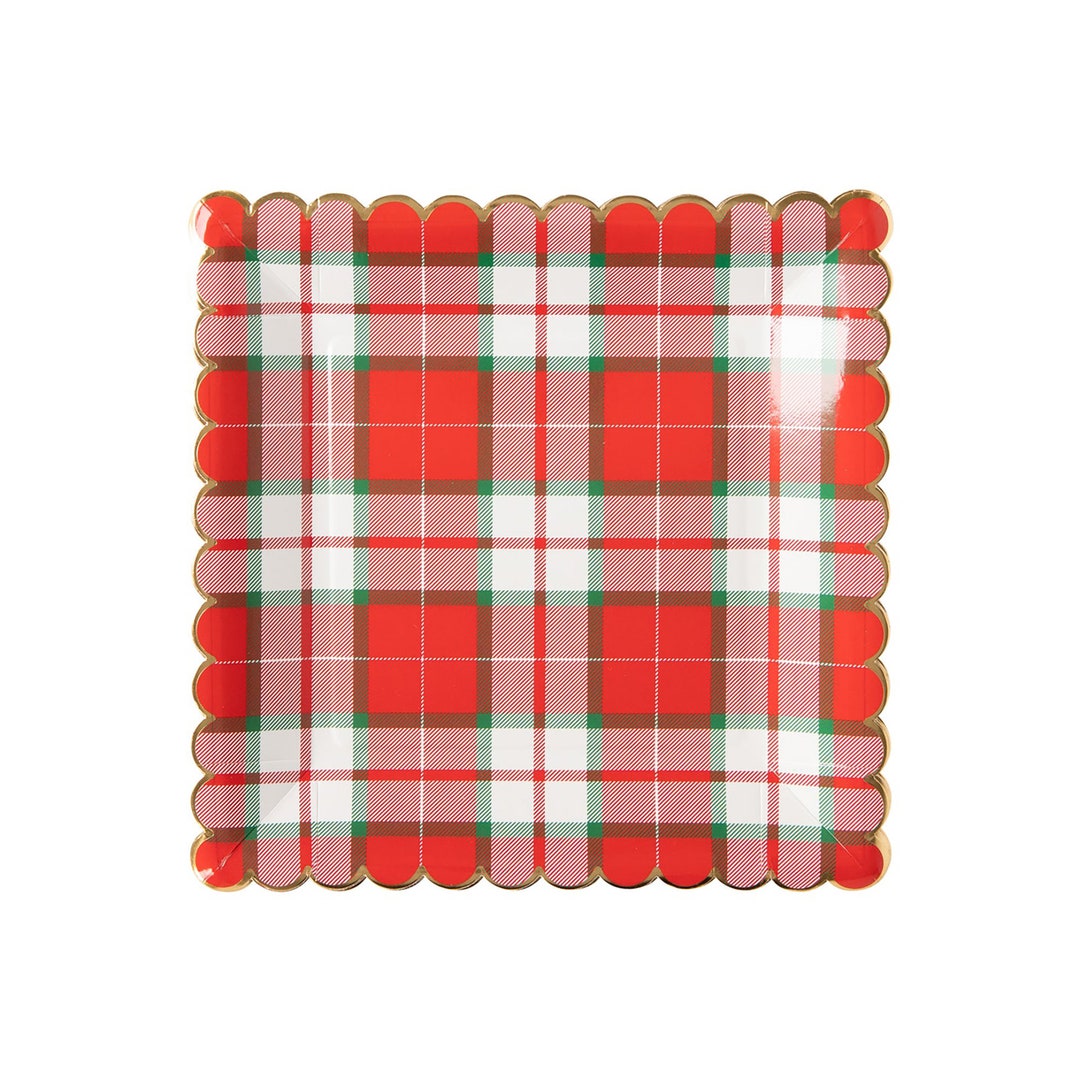 Red Christmas Plaid Paper Plates | Holiday Plates | Paper Dinner Plates ...