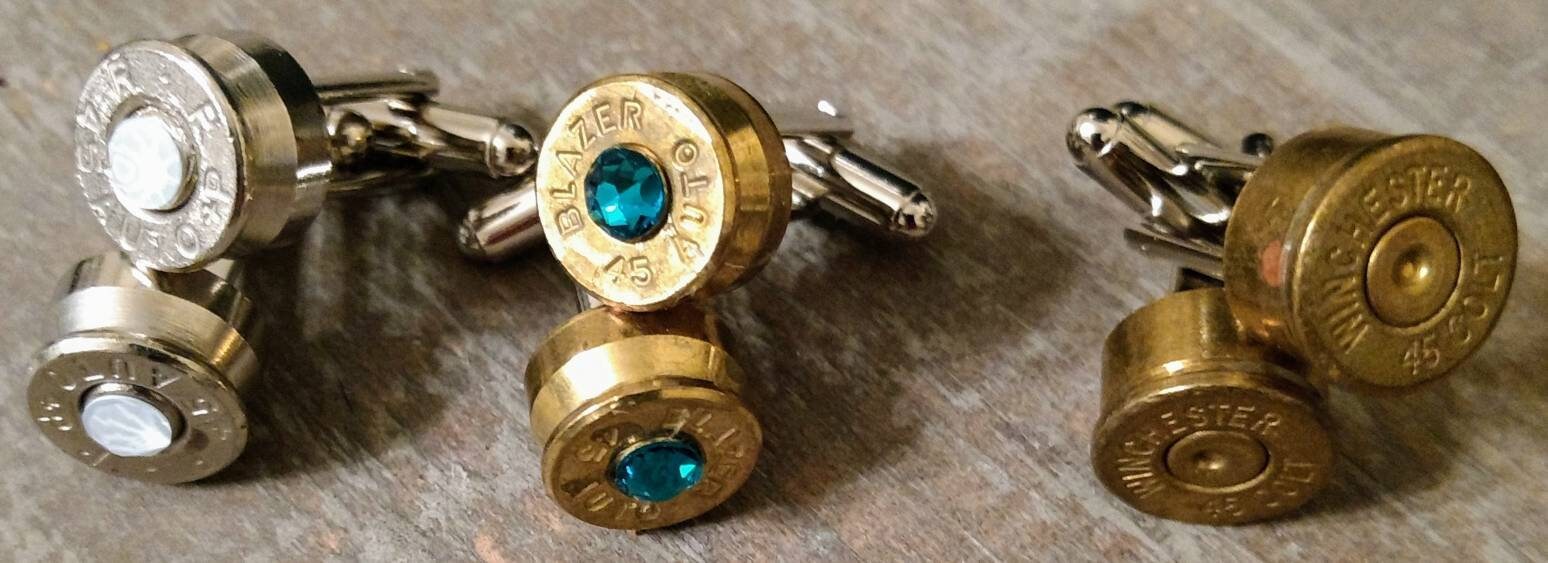 Bullet Cuff Links .45 Mm With Swarovski Crystals Various Colors ...