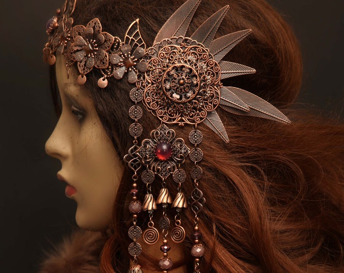 Red Copper Elven Nymph Tiara Headpiece Crown Lily Tribal Wicca Flower ...