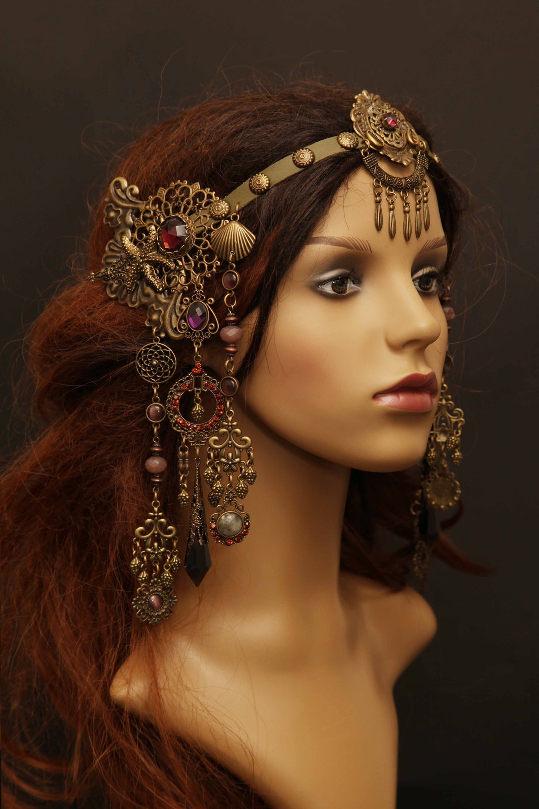 Bronze or Verdigris Blue Patina Mermaid Siren Headpiece Tiara Crown ...