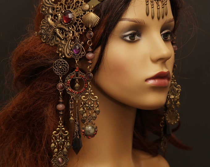 Bronze or Verdigris Blue Patina Mermaid Siren Headpiece Tiara Crown ...
