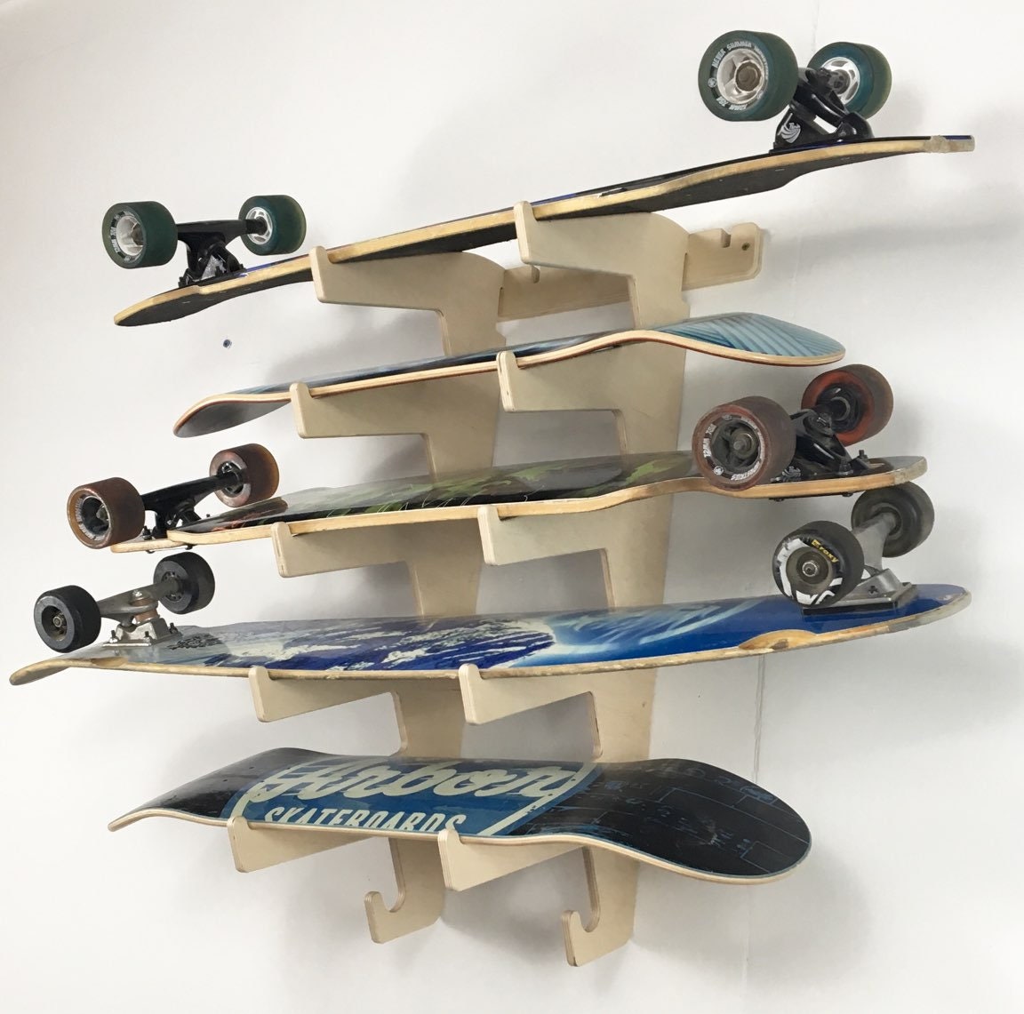Longboard Skateboard Storage and Display Wall Rack Holds 5 - Etsy