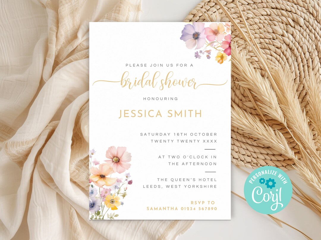 Boho Wildflowers Bridal Shower Invitation, Printable Wildflower Floral ...