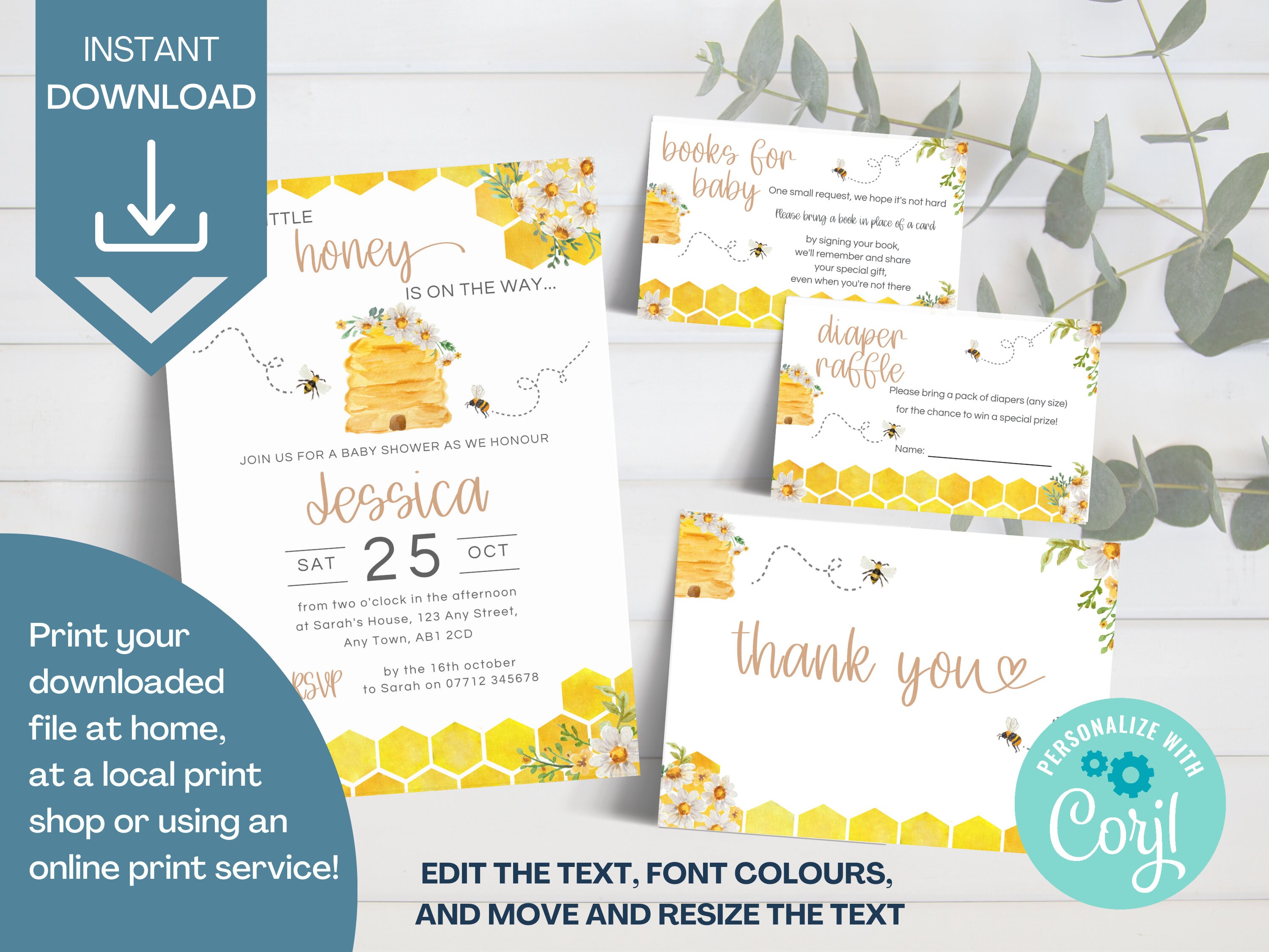Editable A Little Honey Invitation Bundle, Honey on the Way Baby Shower ...