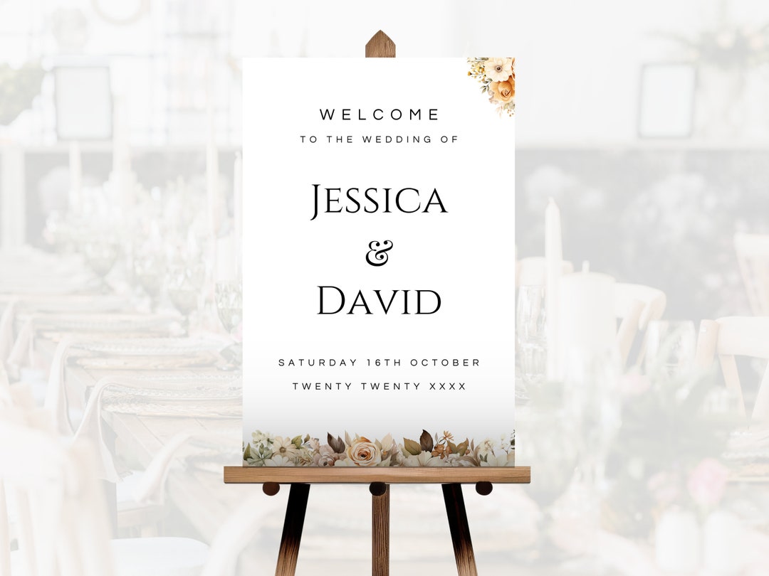 Rustic Wedding Welcome Sign Template, Printable Brown & Cream Floral ...