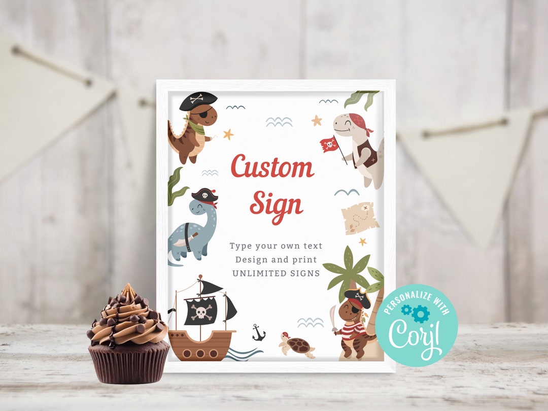 Pirate Dinosaurs Birthday Welcome Sign, Editable Dino Pirates Party ...