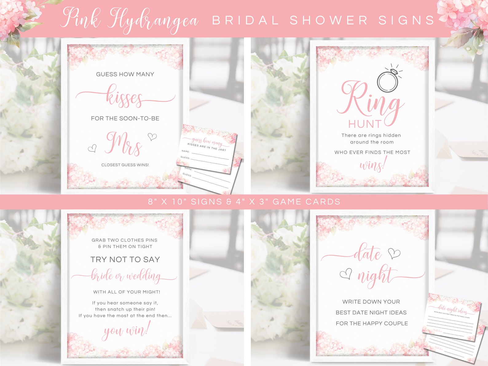 Pink Hydrangea Bridal Shower Game Bundle, Editable Dusty Floral Games ...