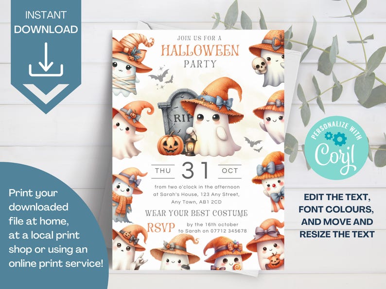 Editable Ghosts Halloween 6th Birthday Party Invitation, Cute Costume ...