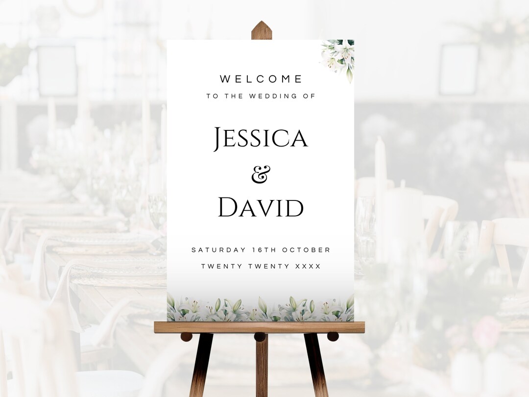White Lily Wedding Welcome Sign Template, Printable White Lilies ...