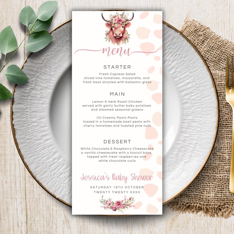 Cow Menu Template - Etsy UK