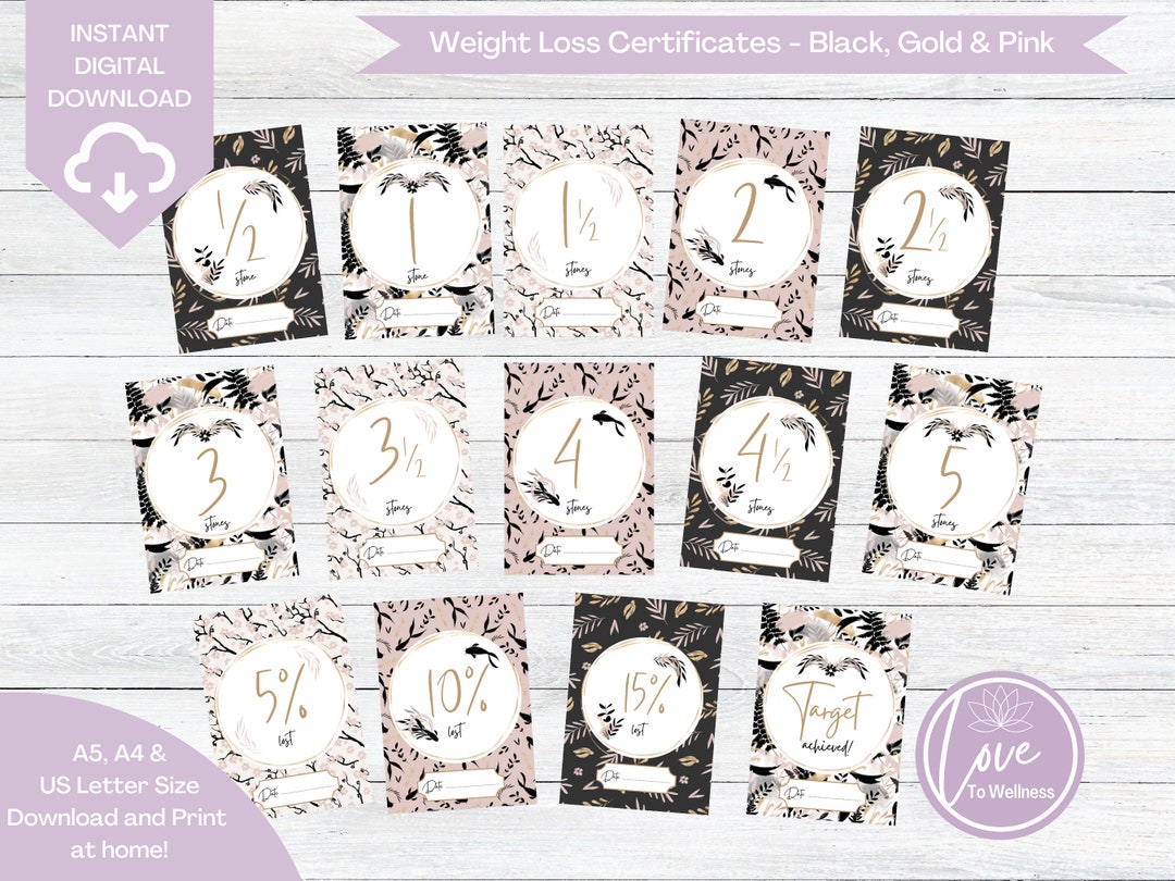 Weight Loss Certificates Printable Milestone Reward Cards - Etsy